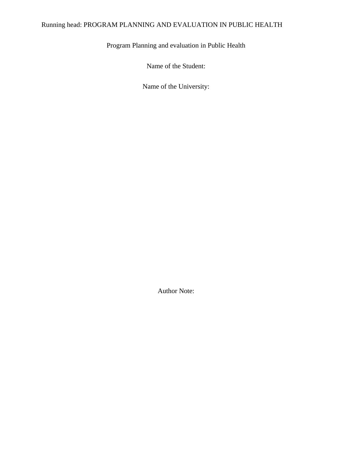 University Public Health Program Planning and Evaluation