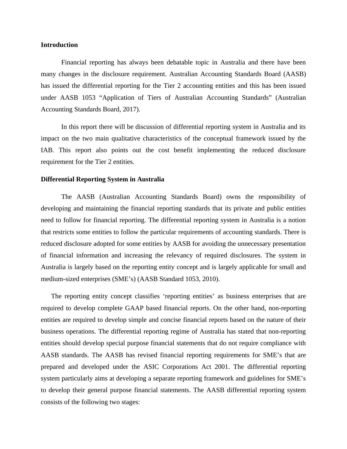 Differential Reporting System in Australia: An Analysis
