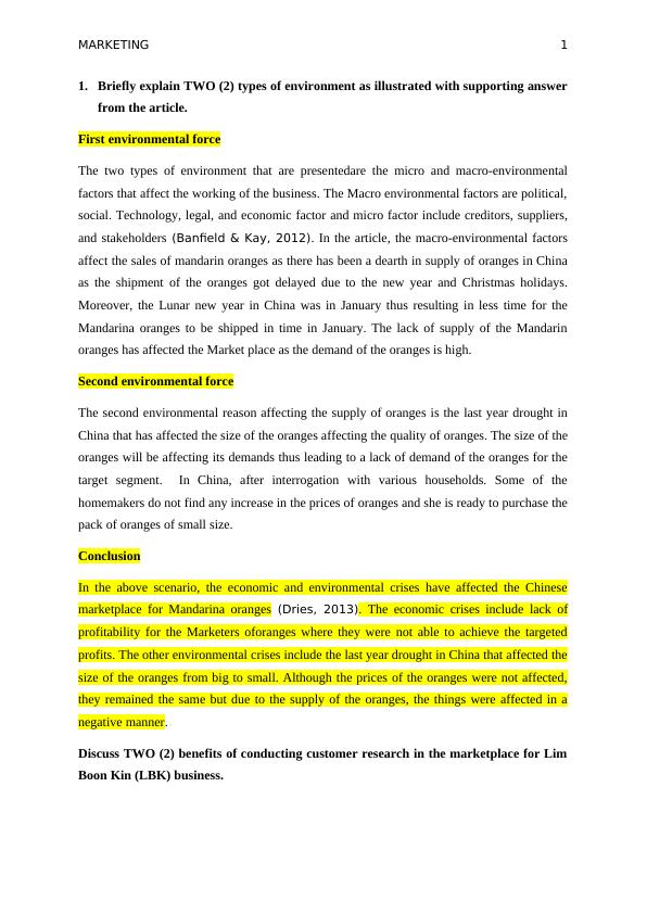 Marketing Assignment: Mandarin Orange Case Study for LBK
