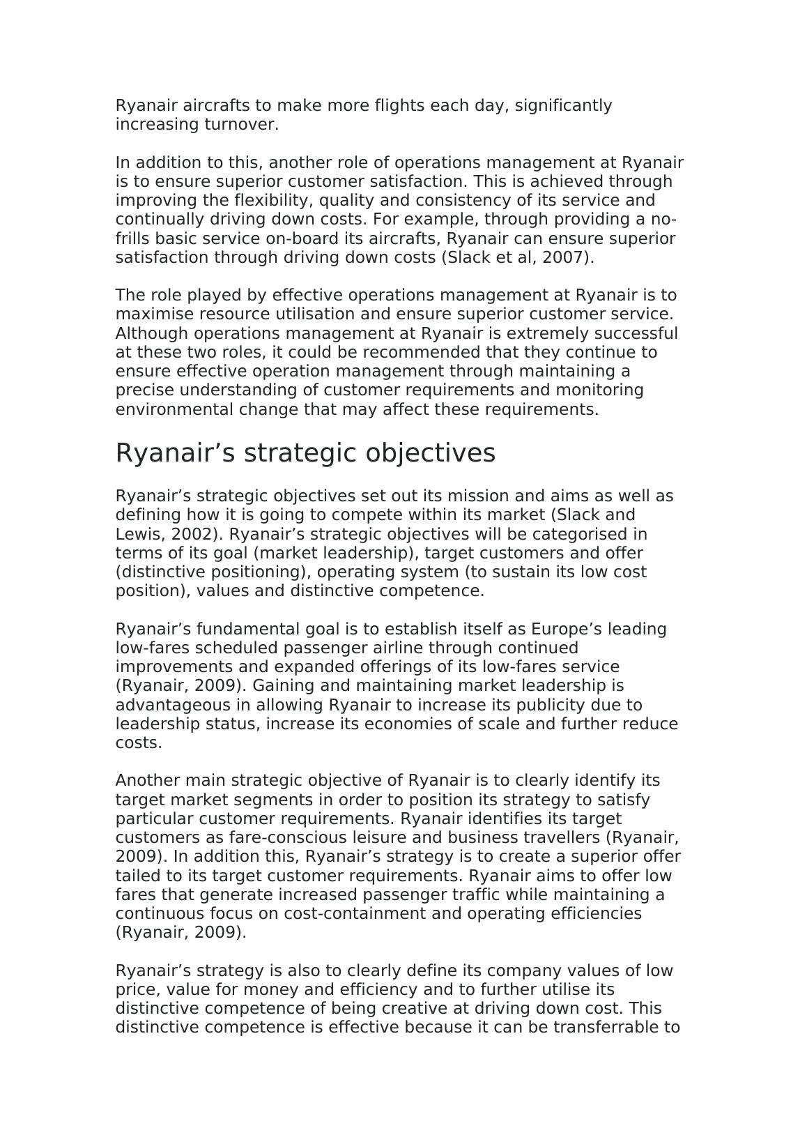 Strategic Objectives & Operations at Ryanair: Report