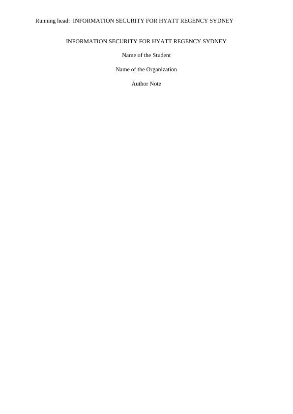 Information Security for Hyatt Regency Sydney