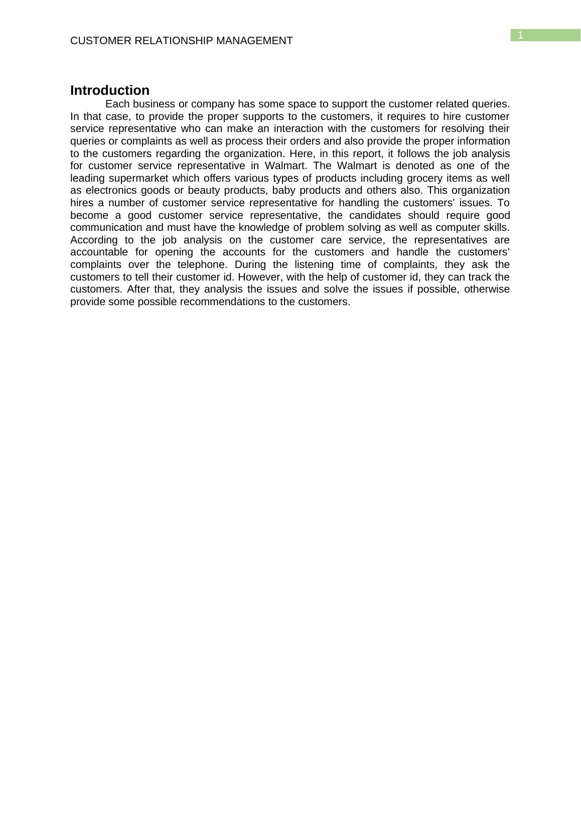 Customer Service Representative Job Analysis for Walmart