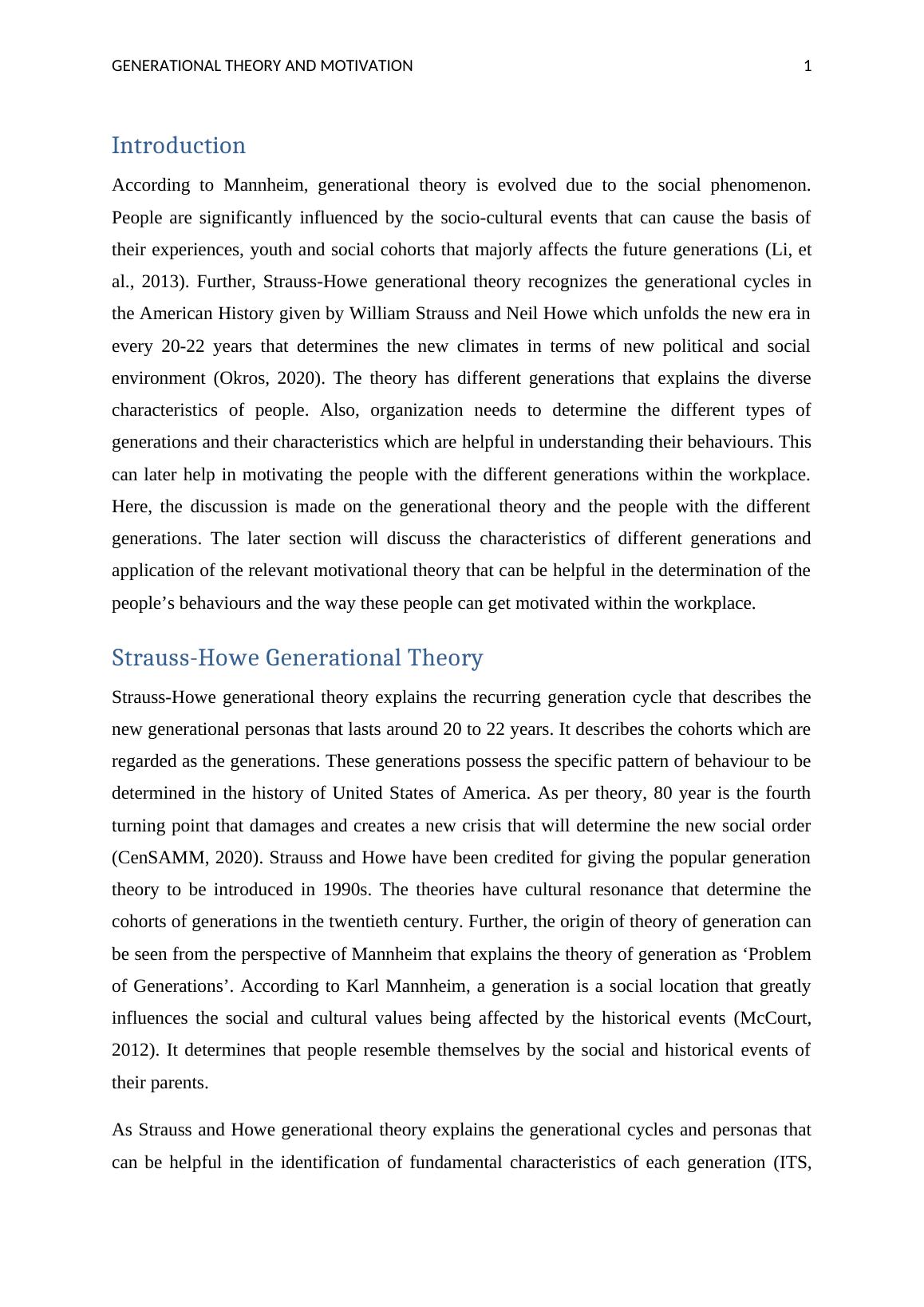 Generational Theory and Motivation: Generations at Work