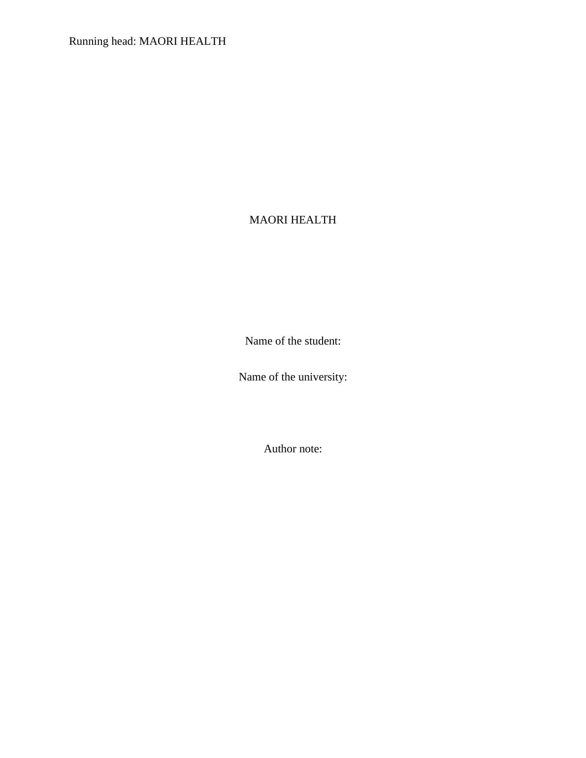 Maori Health: Principles of Hauora and Cultural Concepts