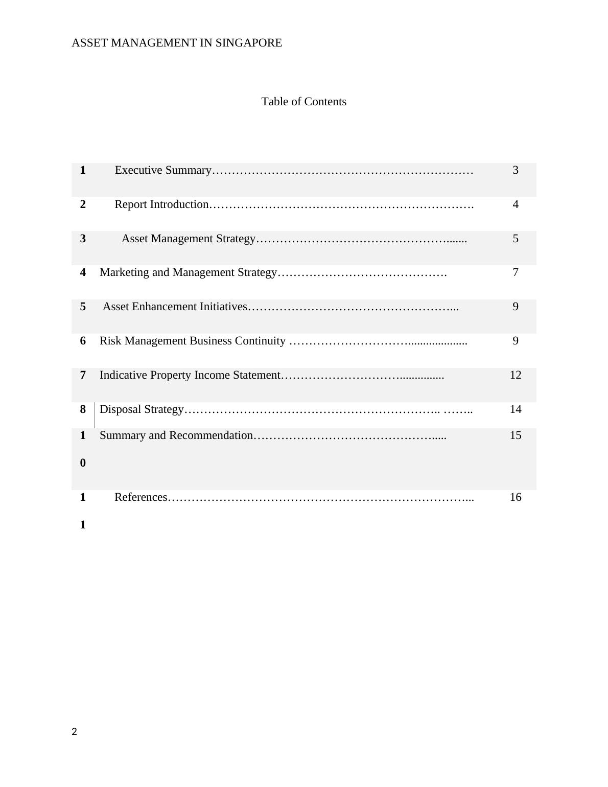 Singapore Property Investment: Asset Management Report