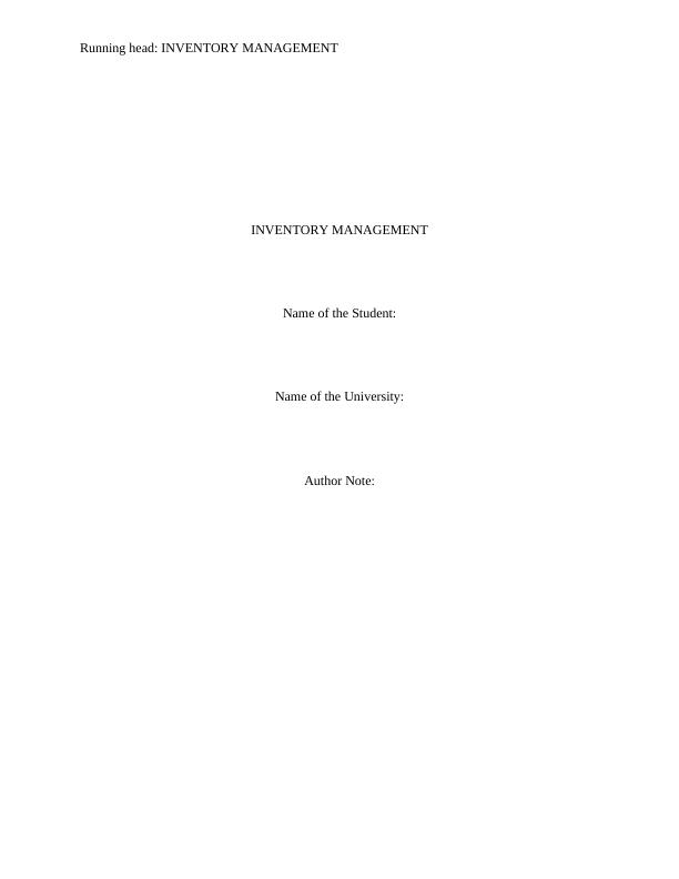 Inventory Management Assignment 2022