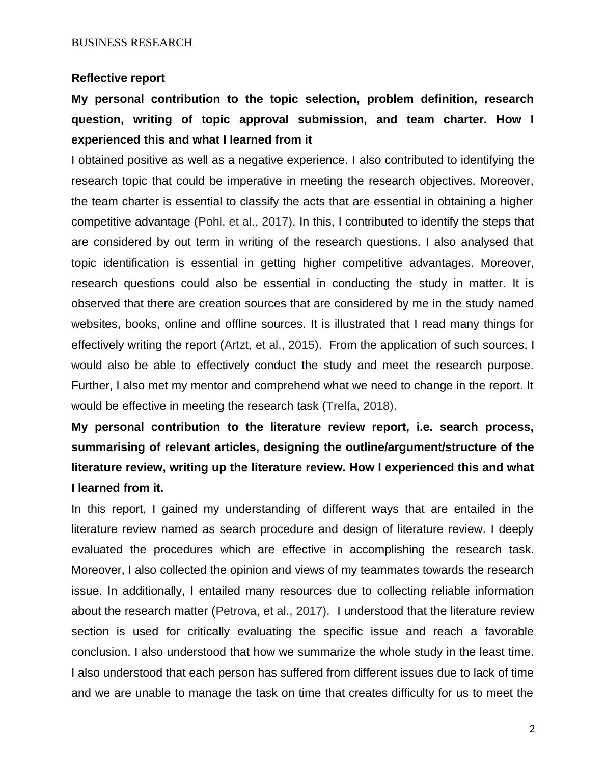 Business Research Reflective Journal: HI6008 - T2 2019