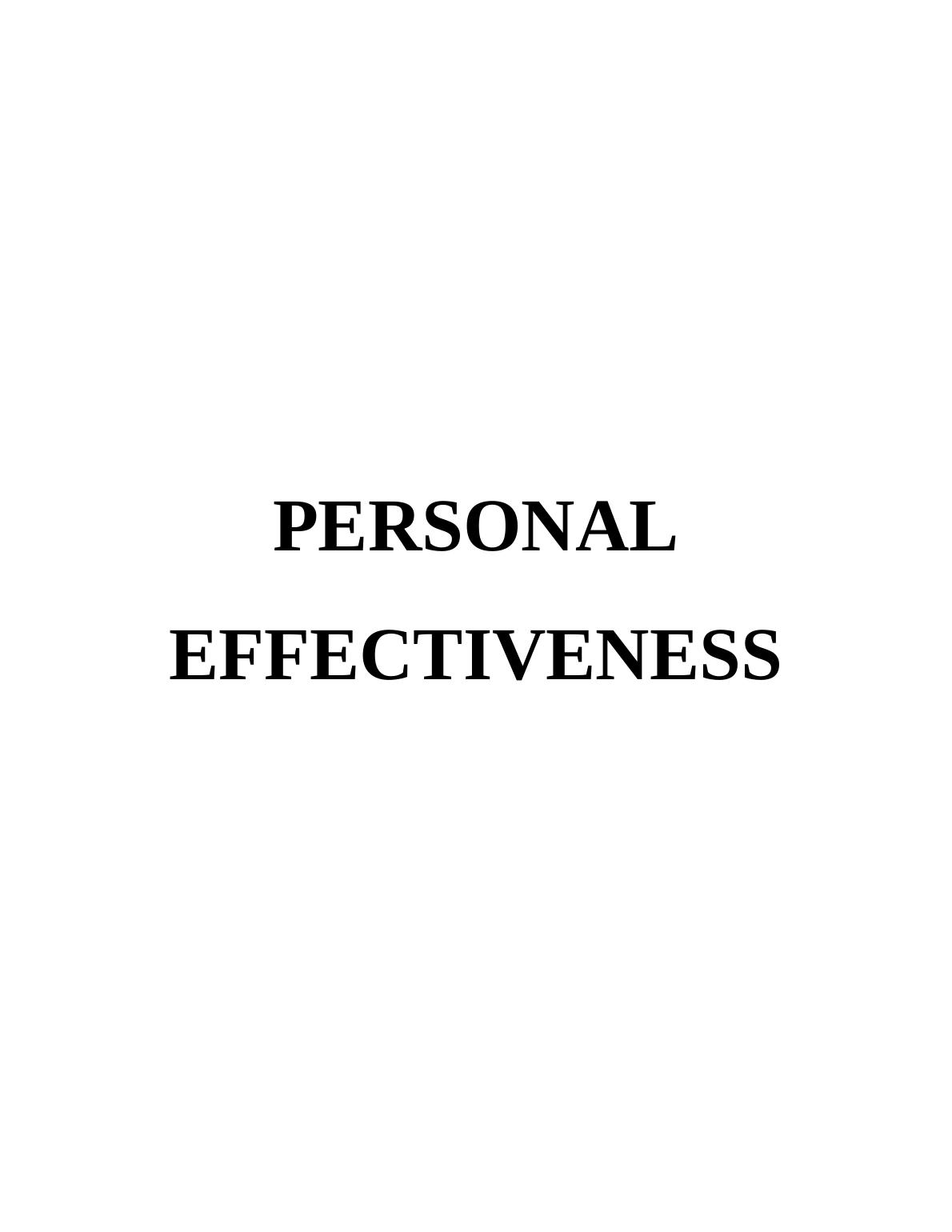 Personal Effectiveness: Skills and Strategies for Success