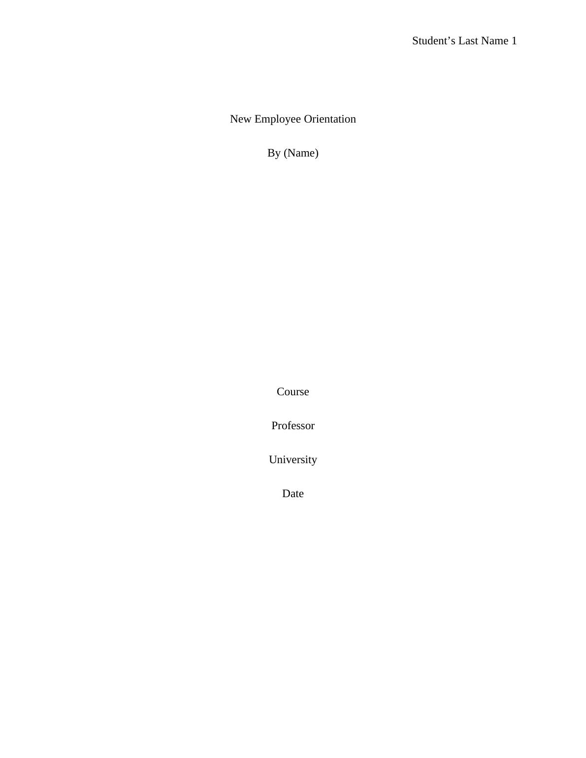 Leadership Management: New Employee Orientation Outline