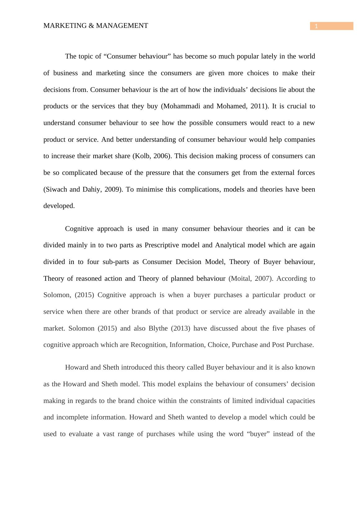 Consumer Behavior: Howard Sheth Model & Ad Analysis VU