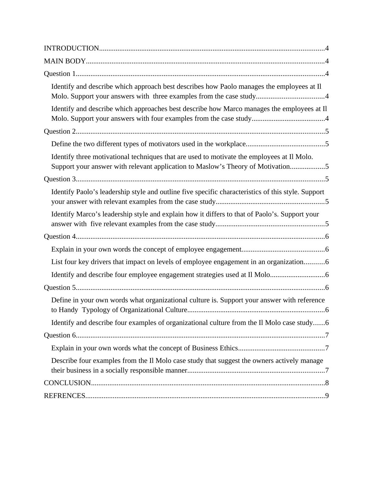 Management Theory and Practice - Il Molo Case Study