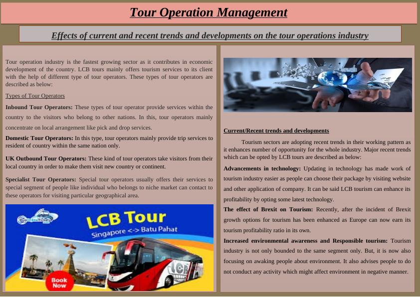 HND Hospitality: LCB Tours and Tour Operations Trends