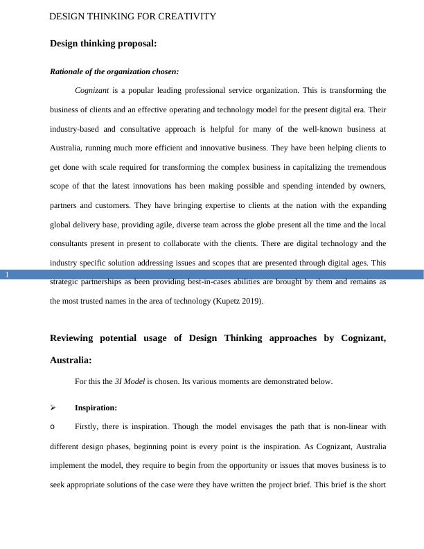 Design Thinking For Creativity Assignment