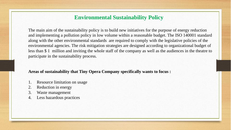 Workplace Sustainability Policy Report - Tiny Opera