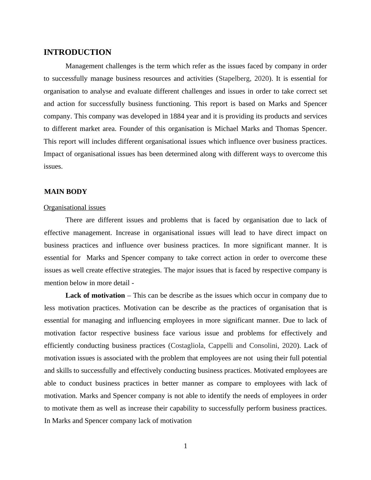 Organizational Issues and Management Challenges at M&S