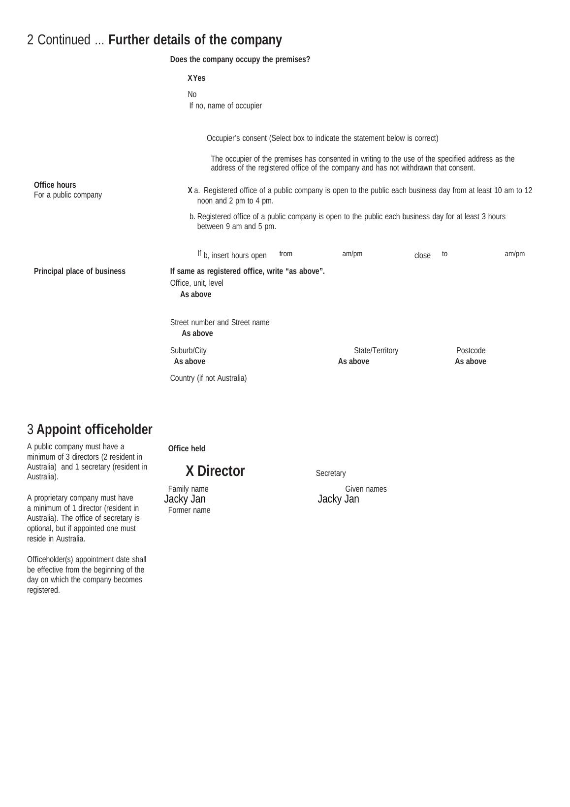 ASIC Form 201 - Application for registration as an Australian company