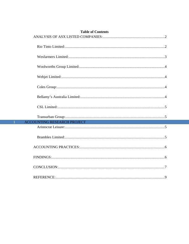 ACC3005 Accounting Research Project: Finance Analysis