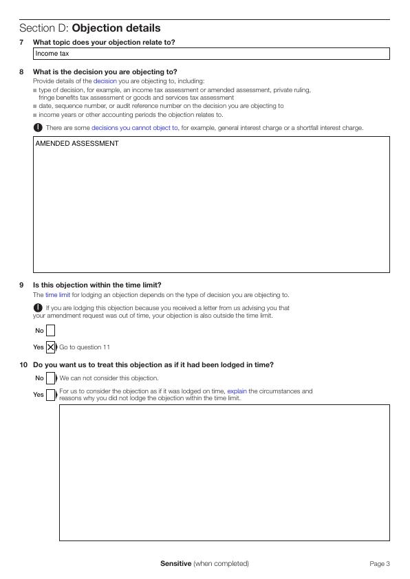 Objection form – for taxpayers Use this form if you want to