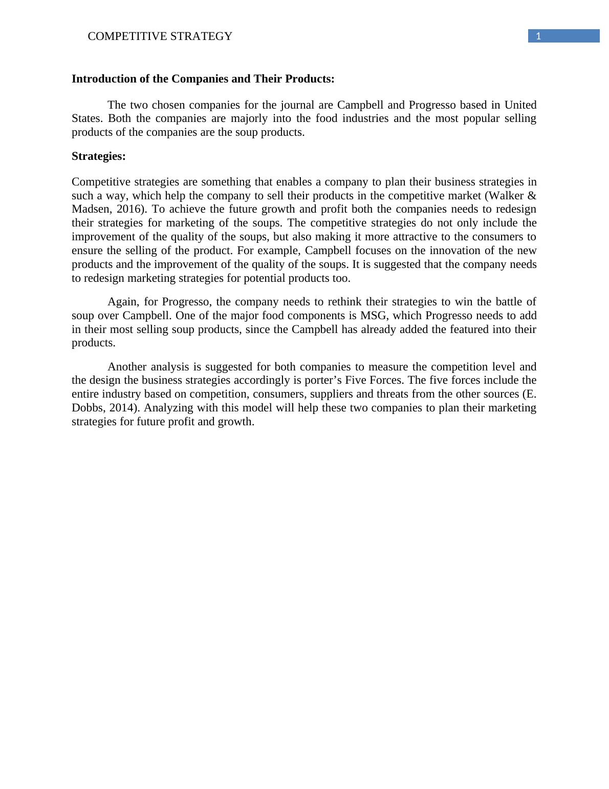 Competitive Strategies: Campbell and Progresso Case Study