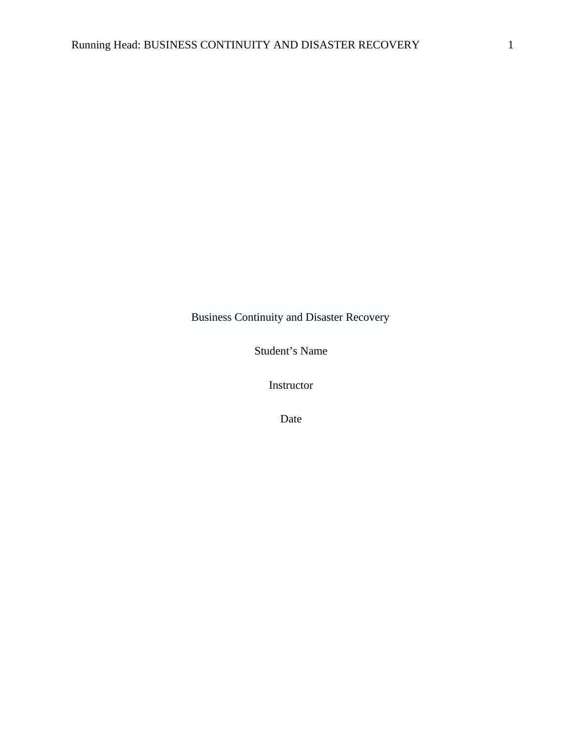 Business Continuity and Disaster Recovery Report Analysis