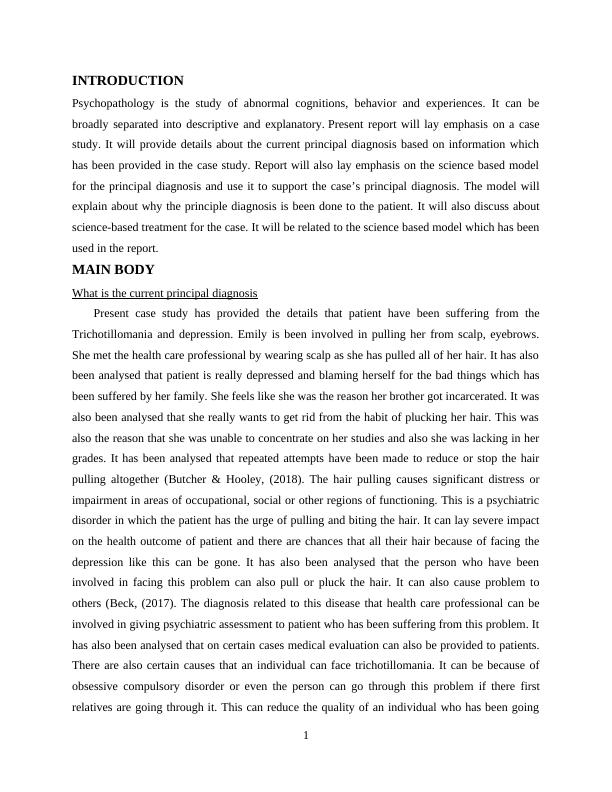 Psychopathology Case Study | Desklib