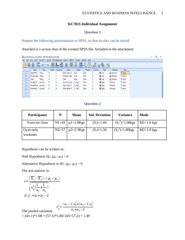 Statistics Assignment: KC7021 Business Intelligence Solution