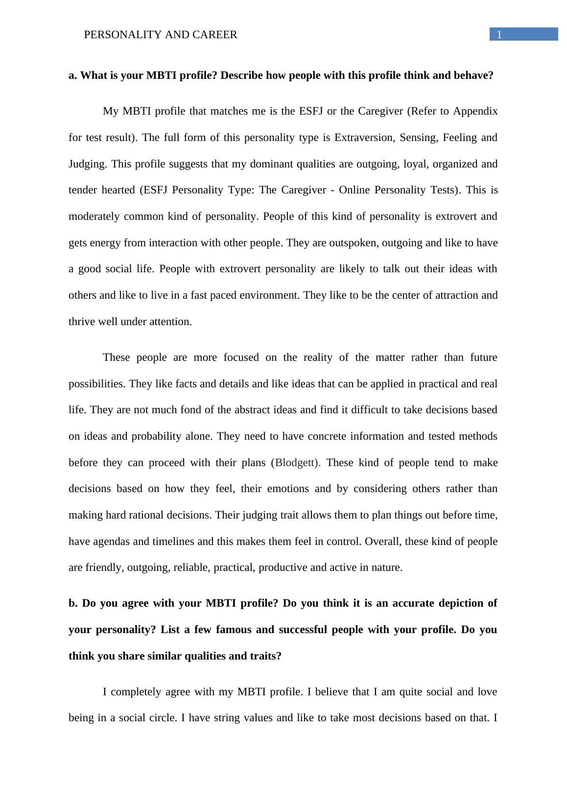 Personality and Career Assignment 2022