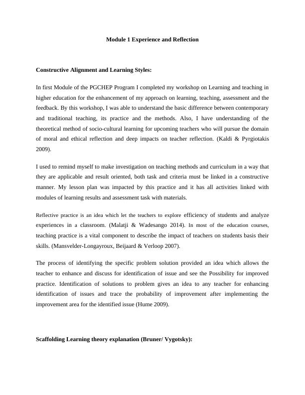 Higher Education Teaching Practice Reflection and Analysis