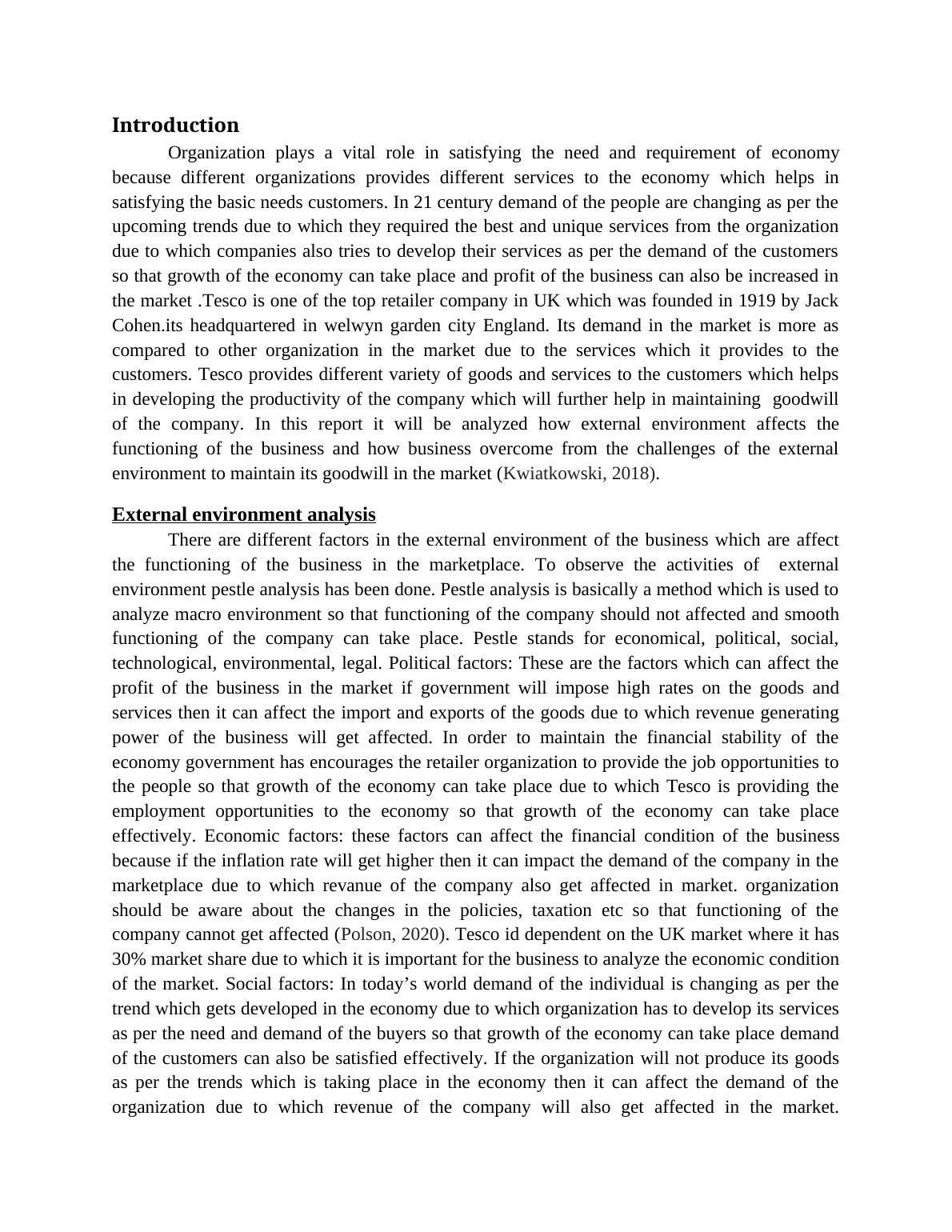 External Environment Analysis and Business Strategies for Tesco