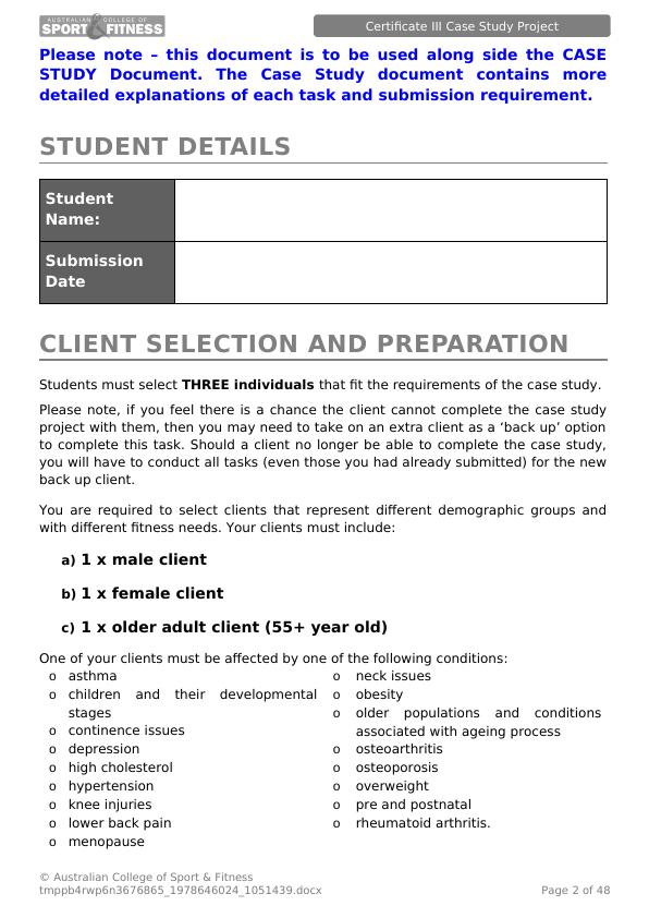 Client Selection and Preparation: Fitness Case Study Project
