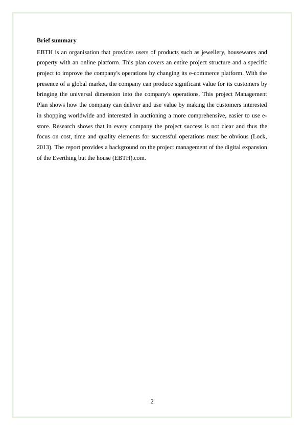 Digital Transformation of EBTH Website Project Analysis