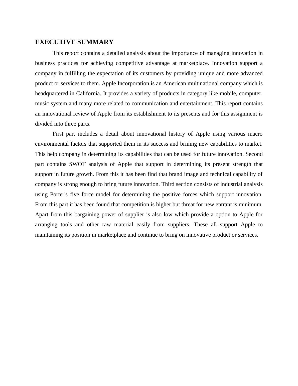 Apple Inc.: Innovation, Competitive Advantage Report