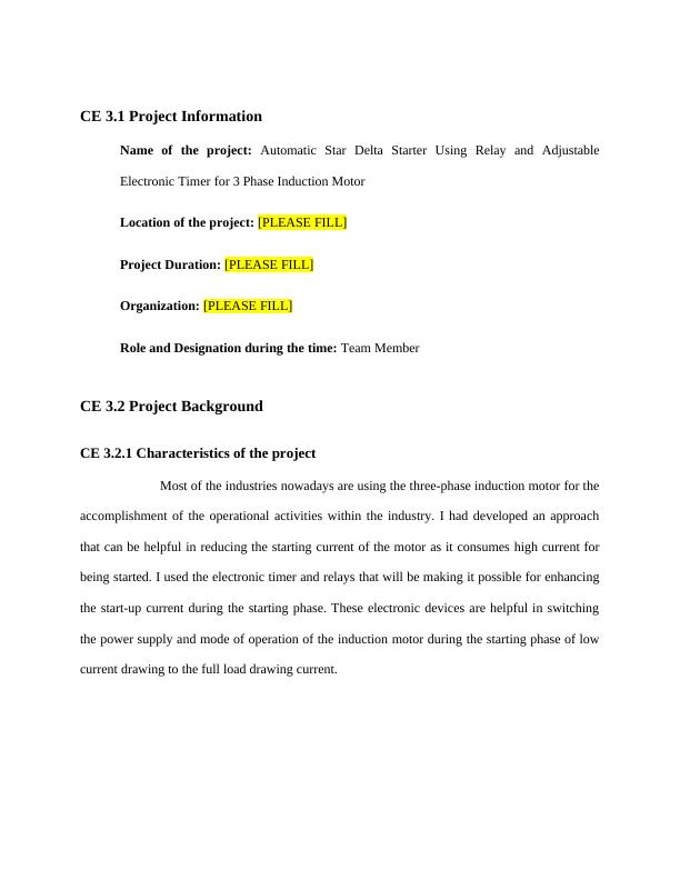 Competency Demonstration Report: CE3 Star Delta Starter