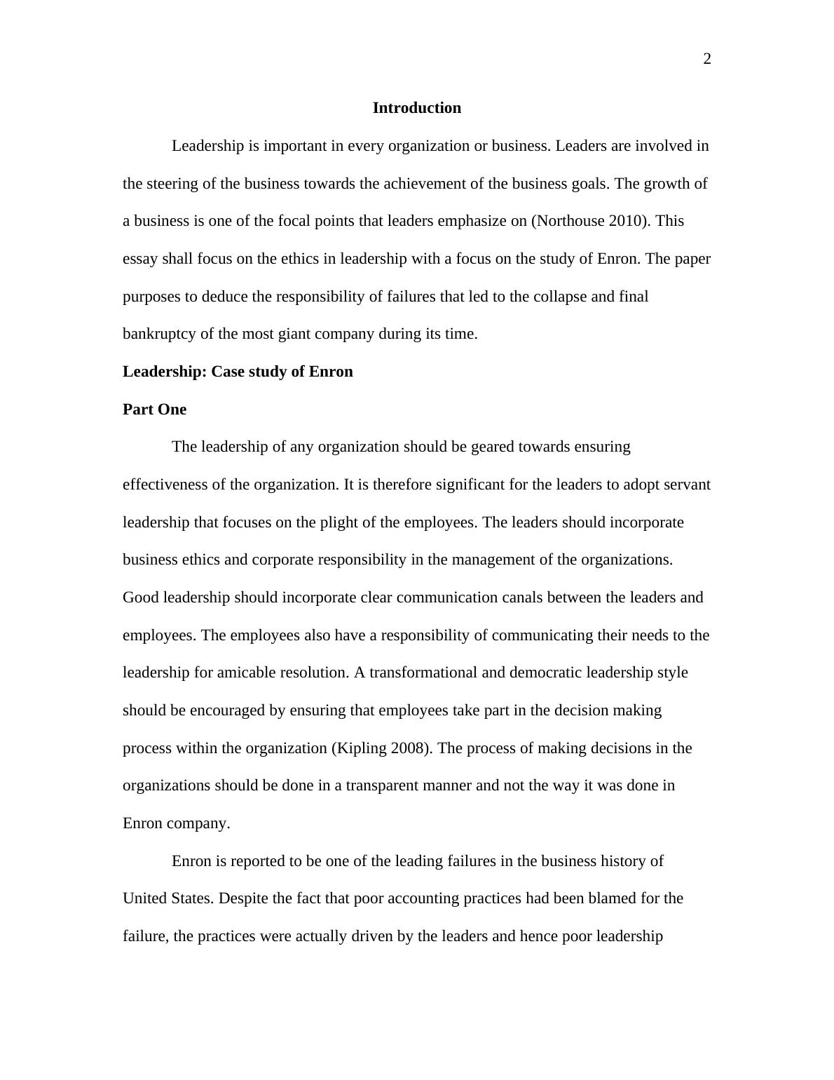 Leadership and Ethics: Analyzing the Enron Case Study