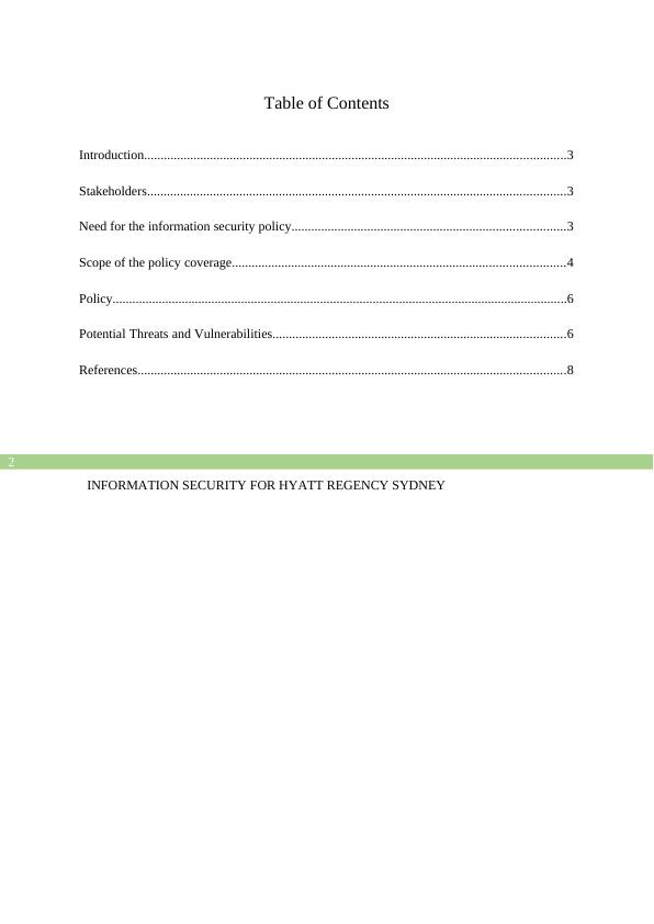 Information Security for Hyatt Regency Sydney