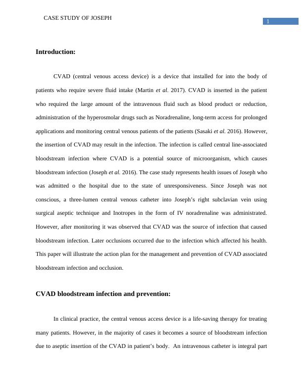 Healthcare Case Study: Joseph's CVAD Infection and Occlusion
