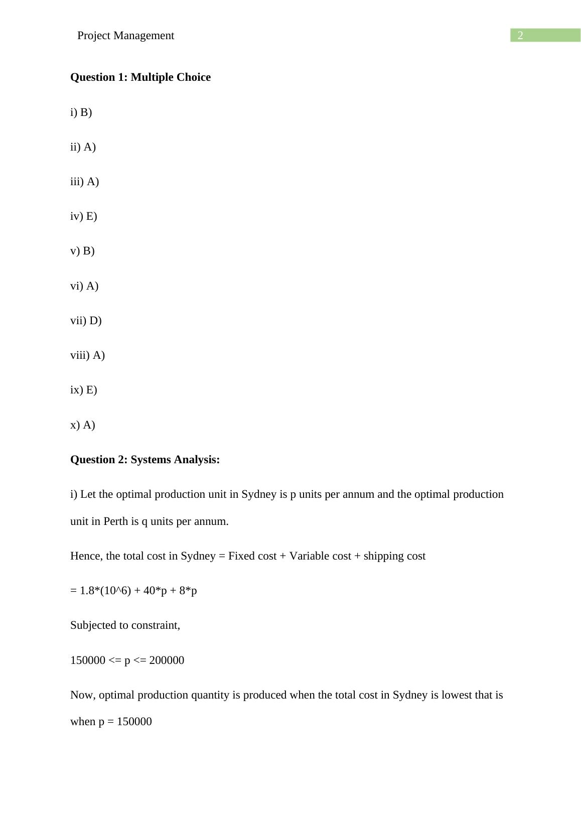 Project Management Assignment Solution And Analysis