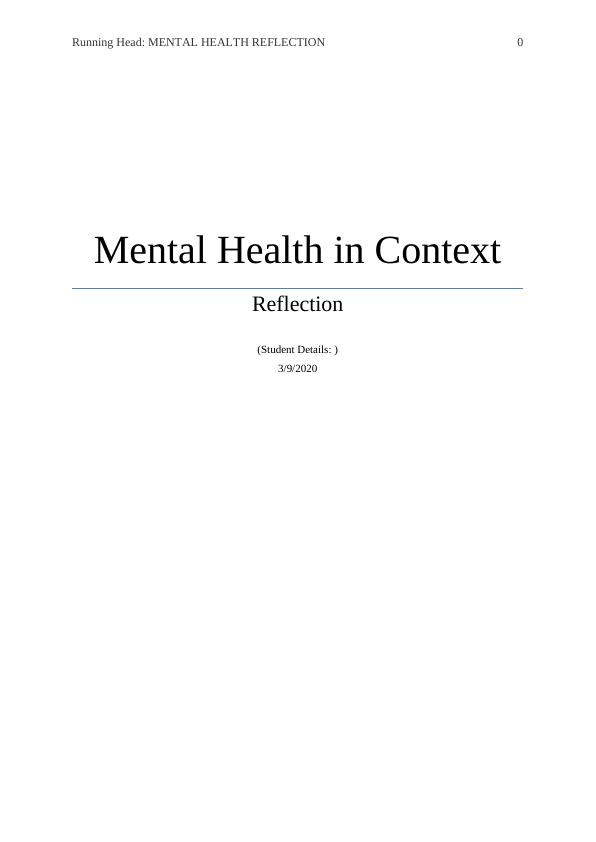 Mental Health Wellbeing and Awareness | Reflection