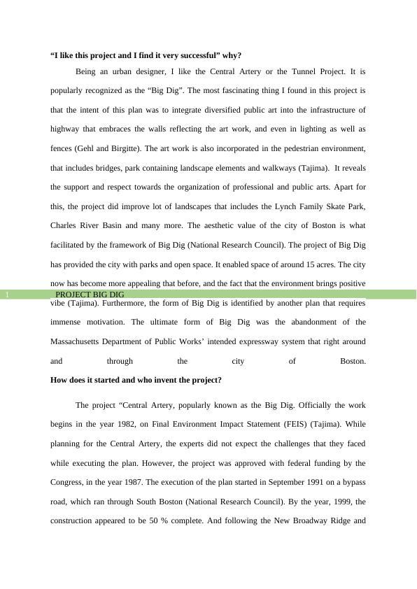 Big Dig Project Assignment Report Analysis