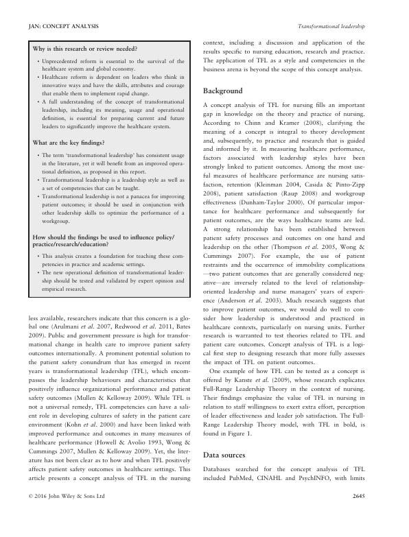 Transformational Leadership in Nursing: A Concept Analysis