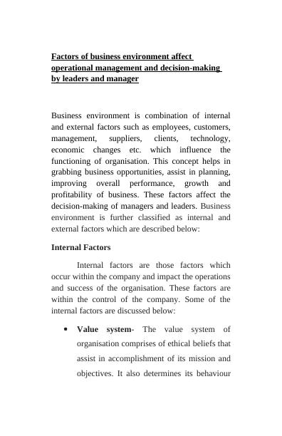 Factors Influencing Business Operations and Decisions