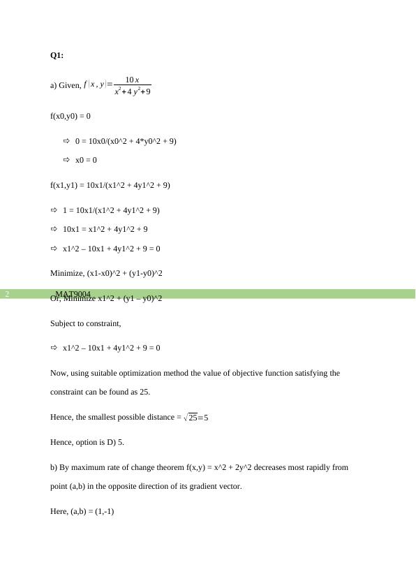 MAT9004 Assignment 2: Mathematics Assignment Solutions