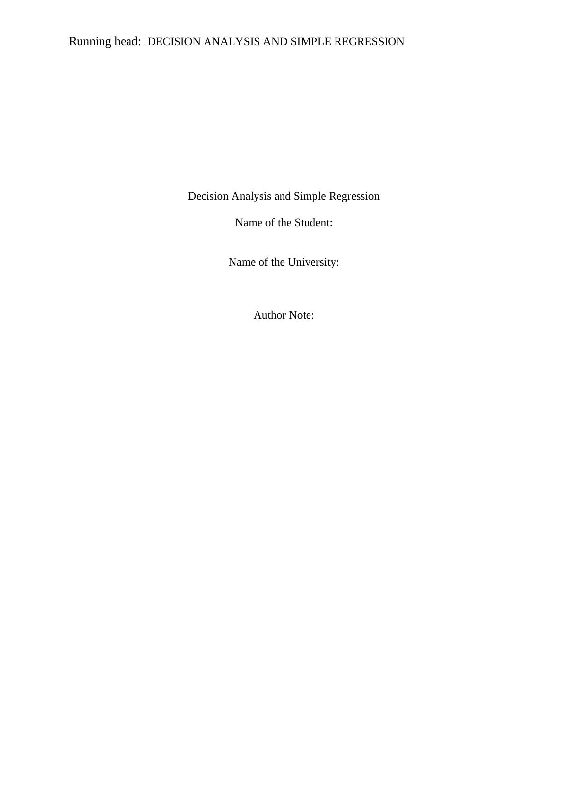 Decision Analysis and Simple Regression | Desklib