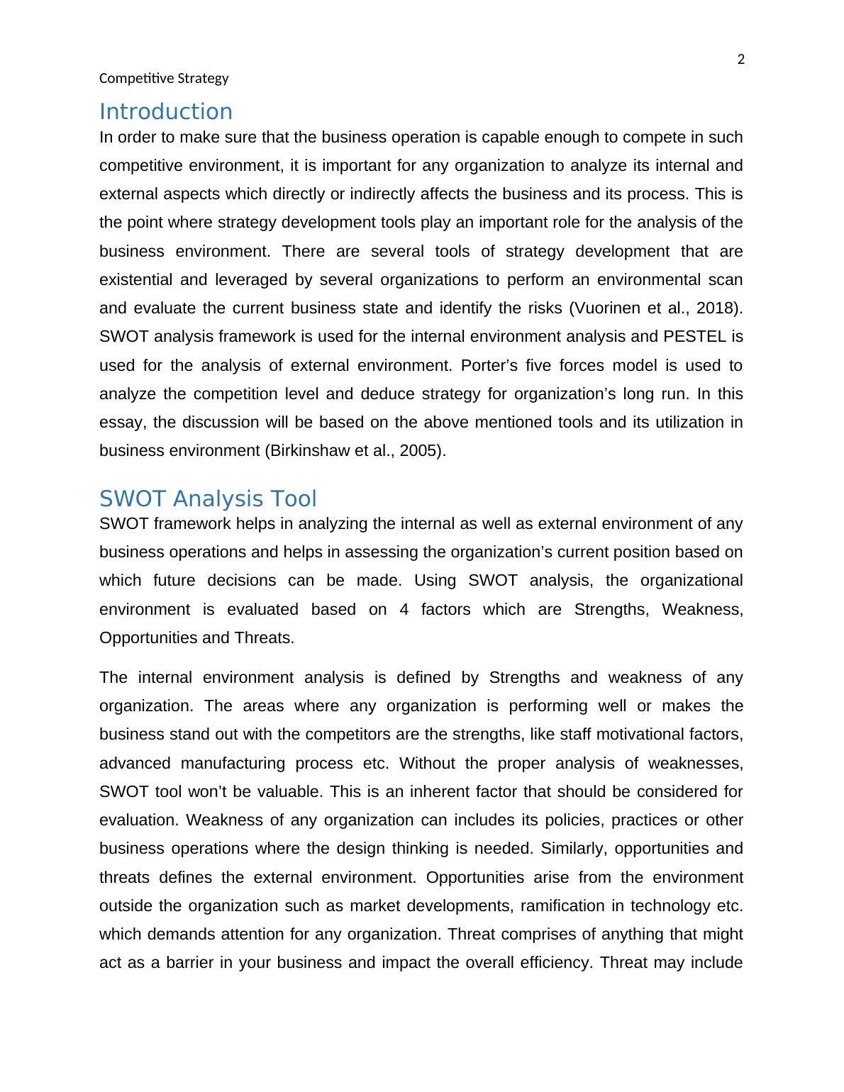 Competitive Strategy: SWOT, PESTEL, 5 Forces Analysis