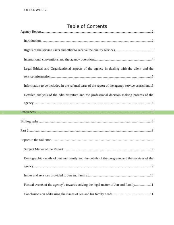 Agency Report and Solicitor Report: Social Work HSSW413/513