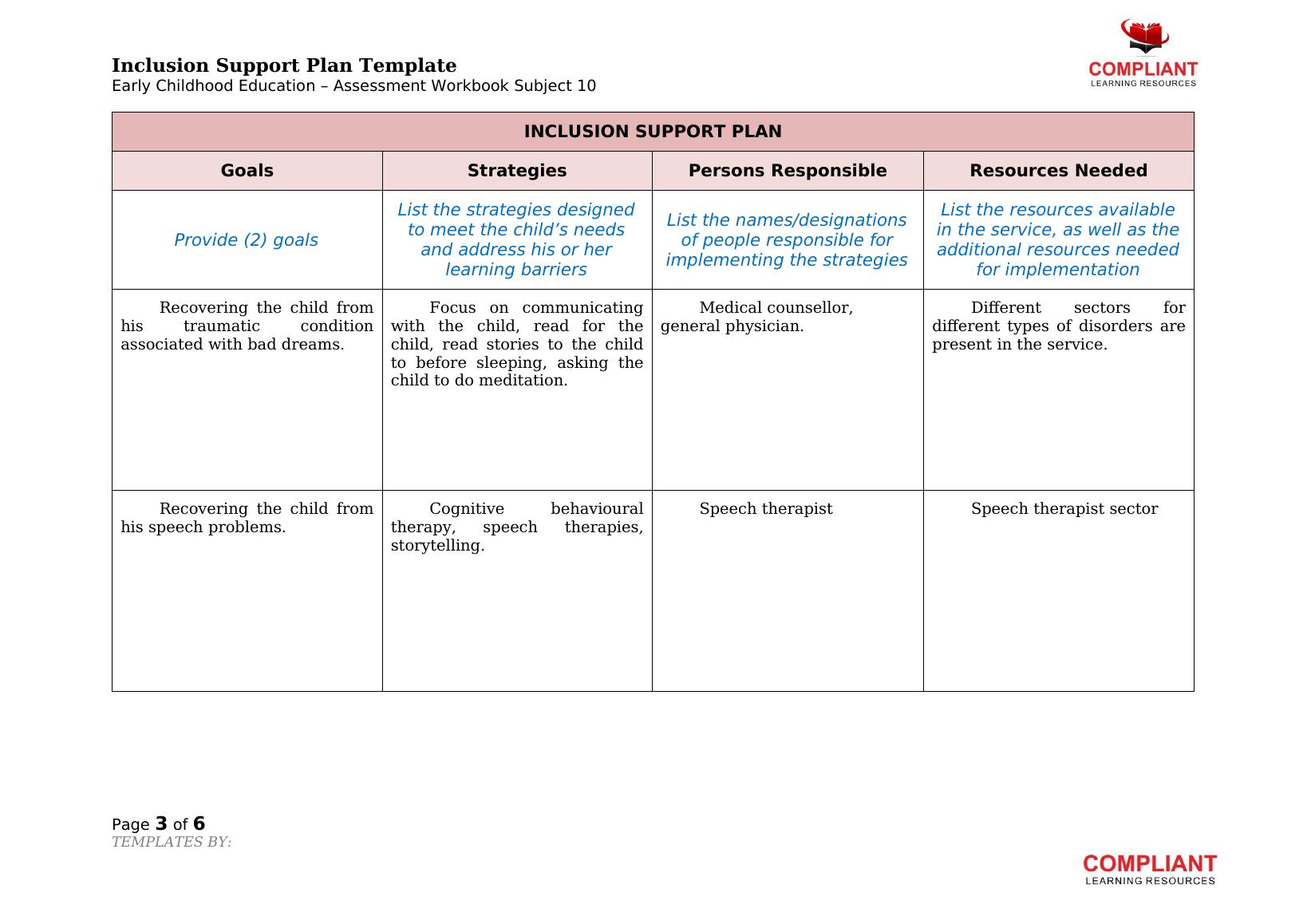 Cute Teddy Childcare Service | Inclusion Support Plan