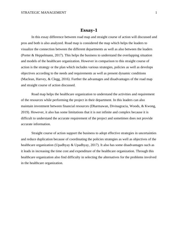 Strategic Management Essays: Roadmaps, Communication, Dips