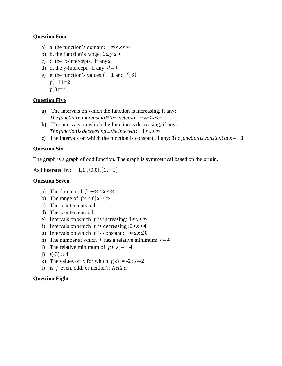 Math Homework Solutions: Functions, Graphs, and Equations