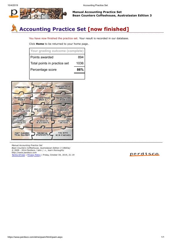 10/4/2019. Accounting Practice Set. Manual Accounting P