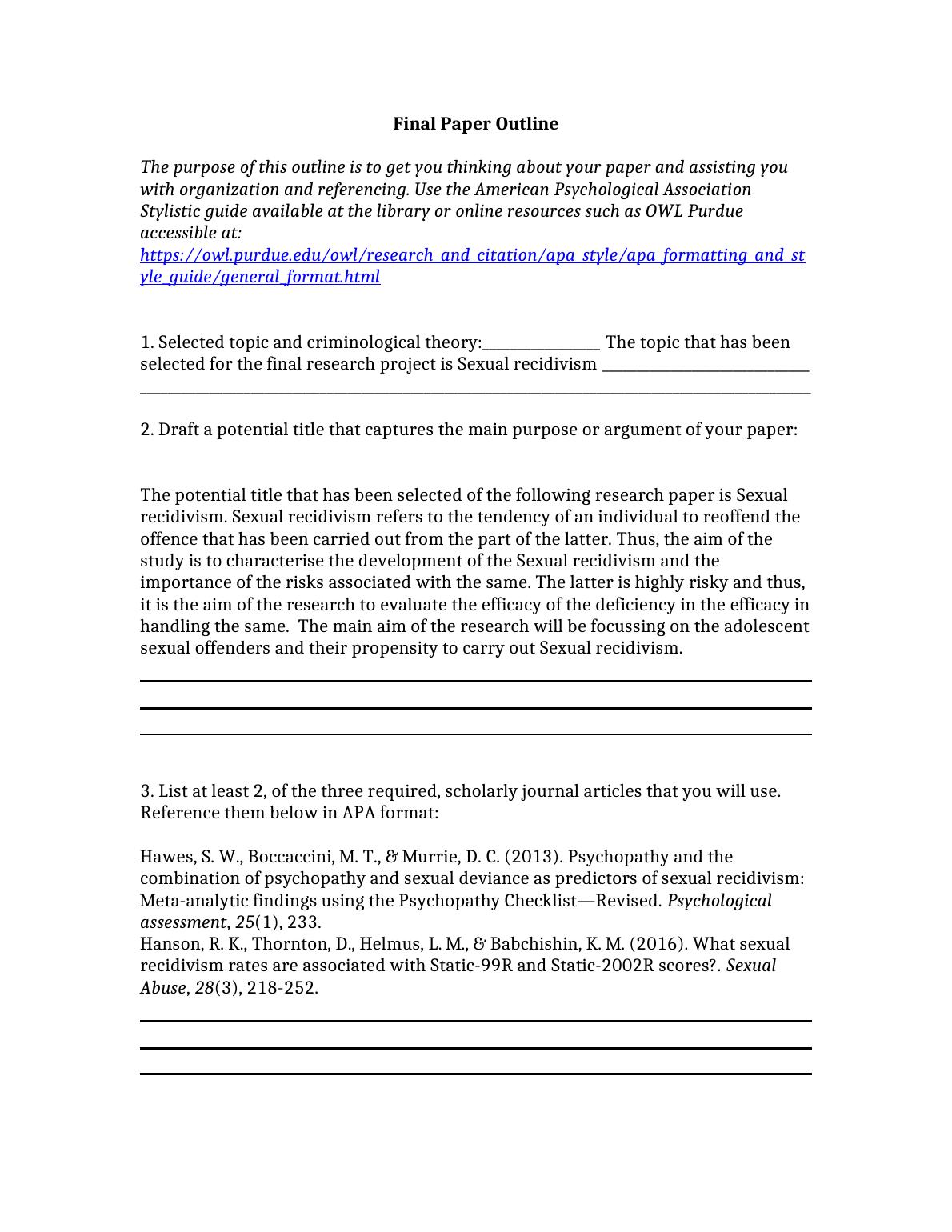 Final Paper Outline.